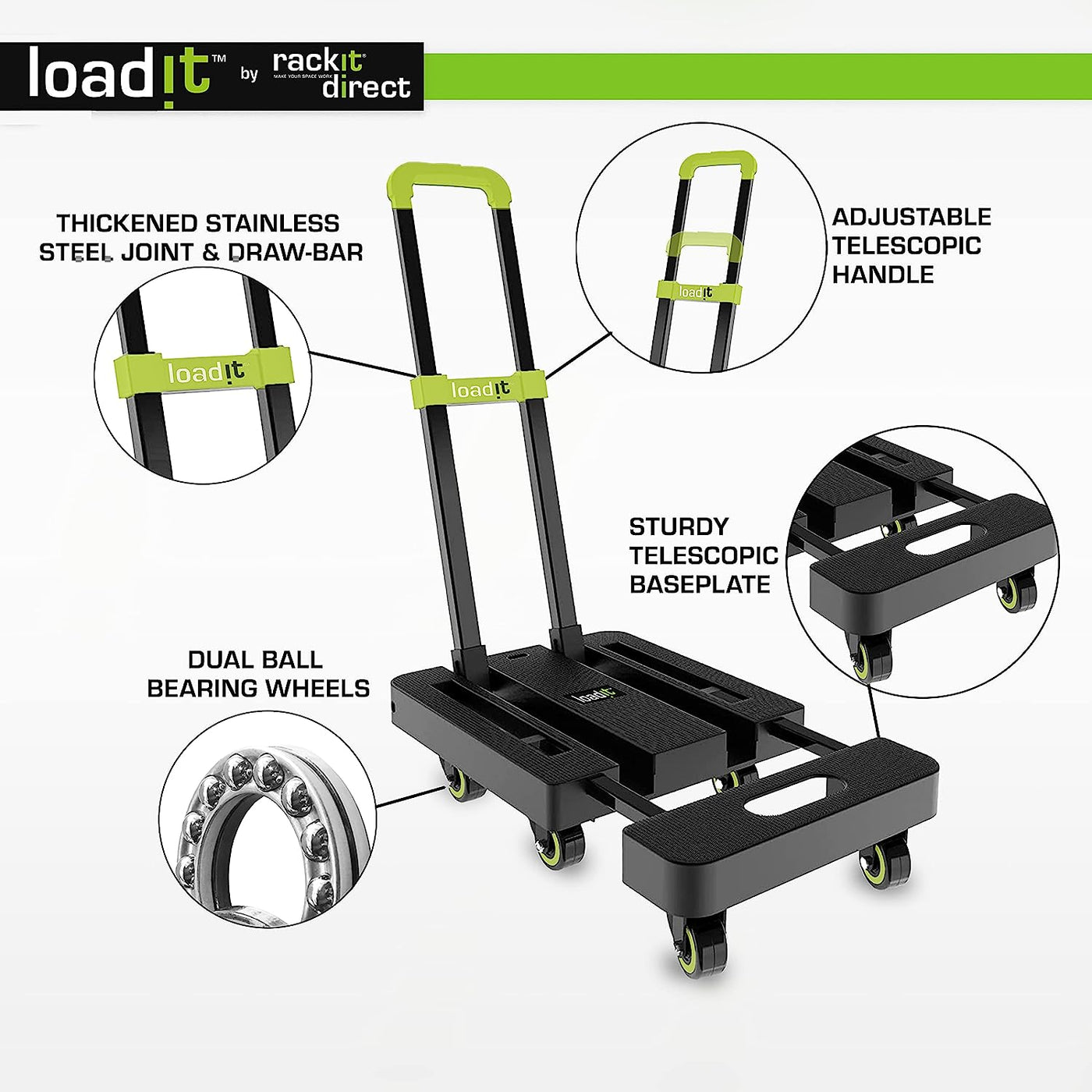 Versatile and Heavy-Duty Extendable Platform Dolly Trolley | Multi-Pur — RackitDirect